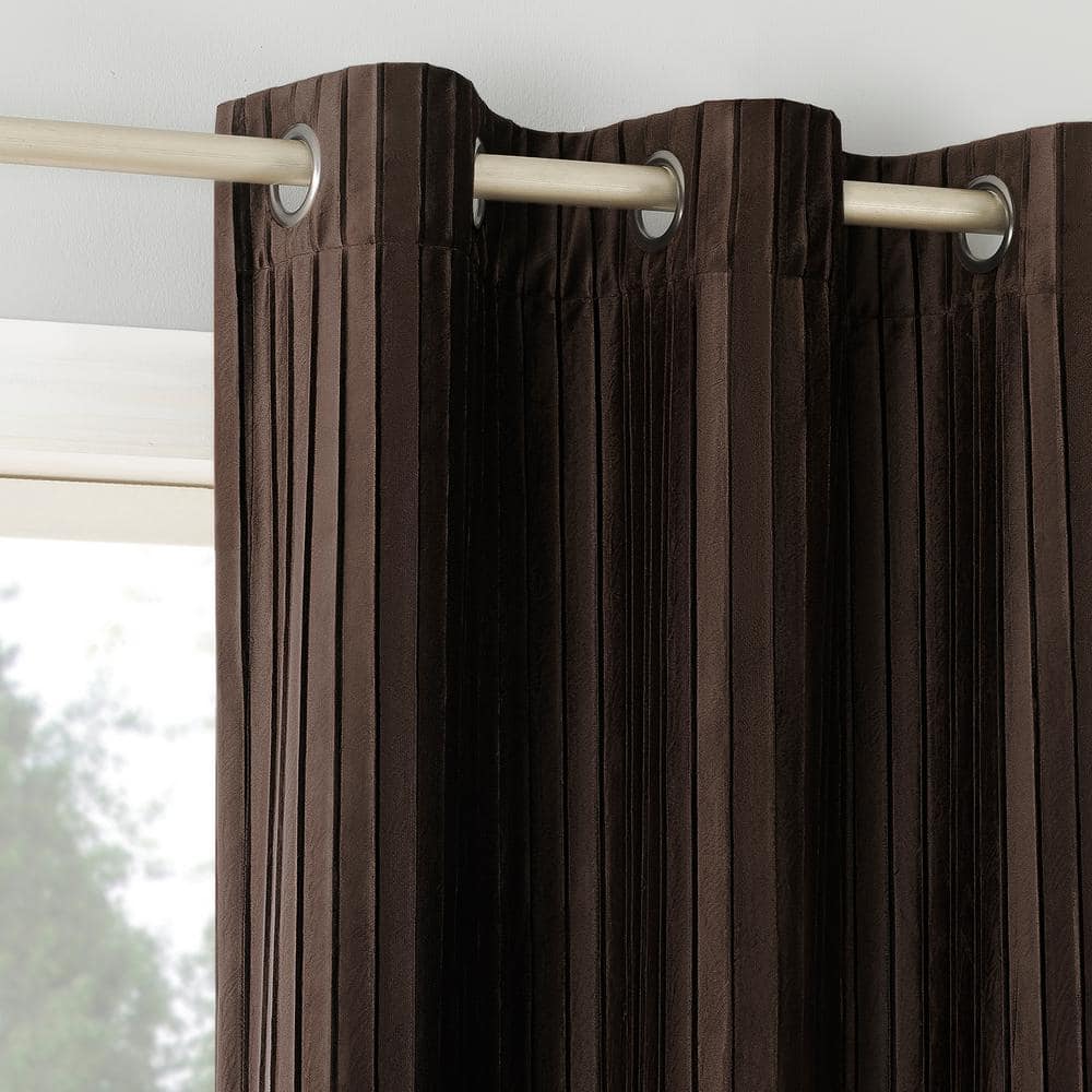 Sun Zero Cascade Pleated Velvet Chocolate Brown Polyester 40 in. W x 96 ...