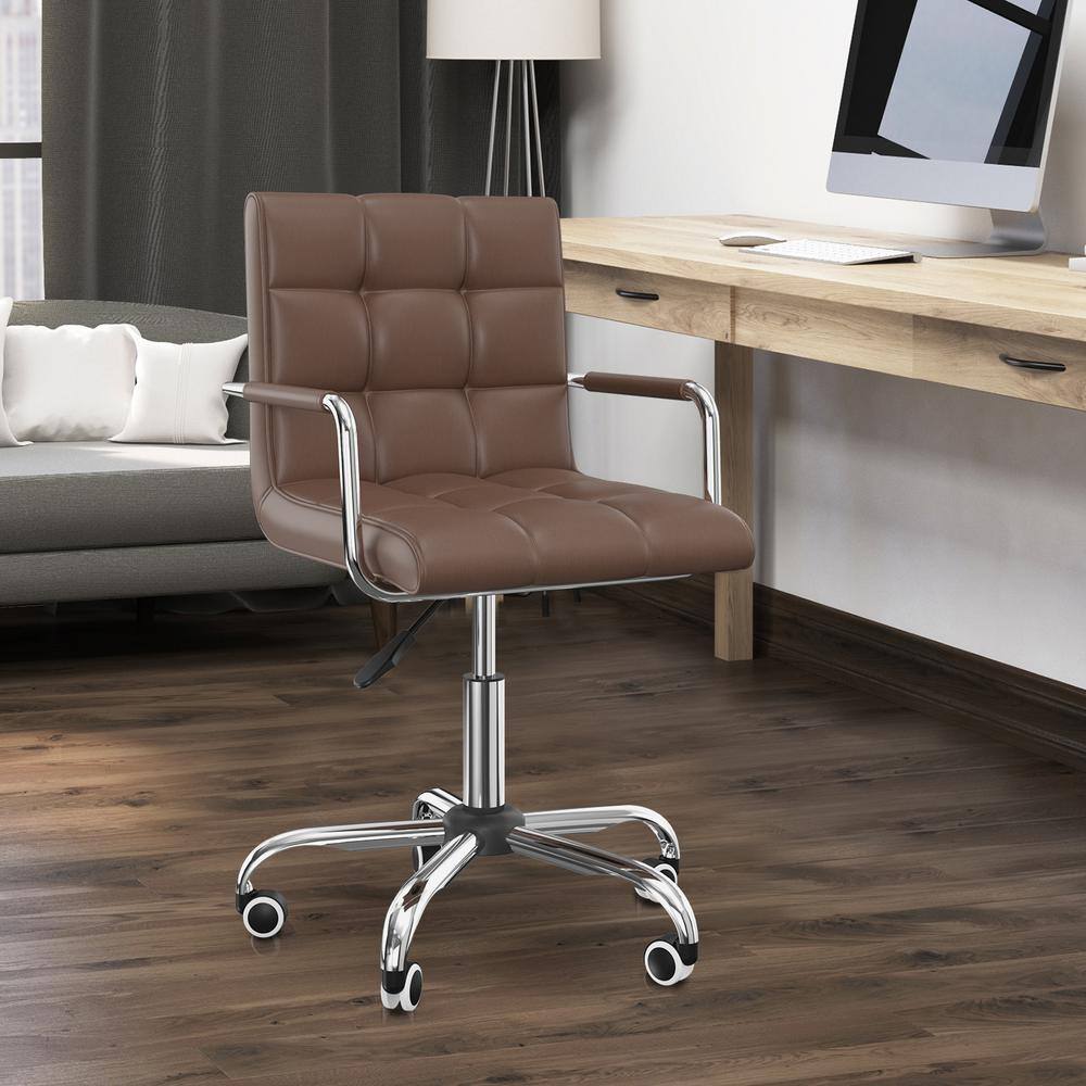 HOMCOM Brown PU Leather Adjustable Height Swivel Task Chair with Arms ...