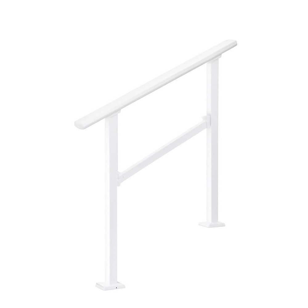 36 in. White Wrought Iron Straight Trellis Stair Handrail for 3-Step ...