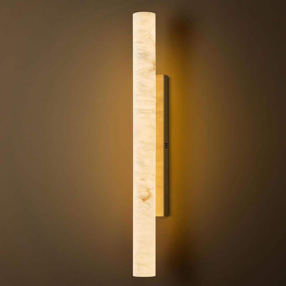 Gleam Flare 36 in. 1-Light Gold LED Wall Sconce, Natural Alabaster ...