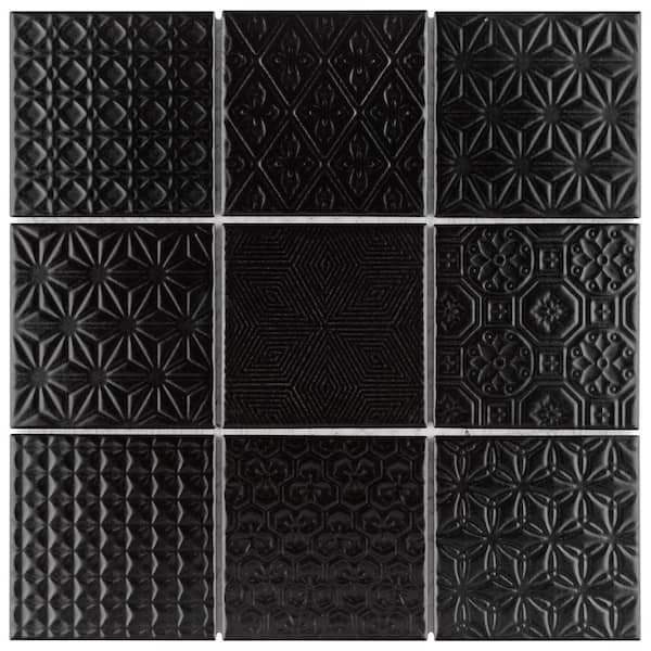 Merola Tile Spirit Black 6 in. x 6 in. Porcelain Mosaic Take Home Tile ...