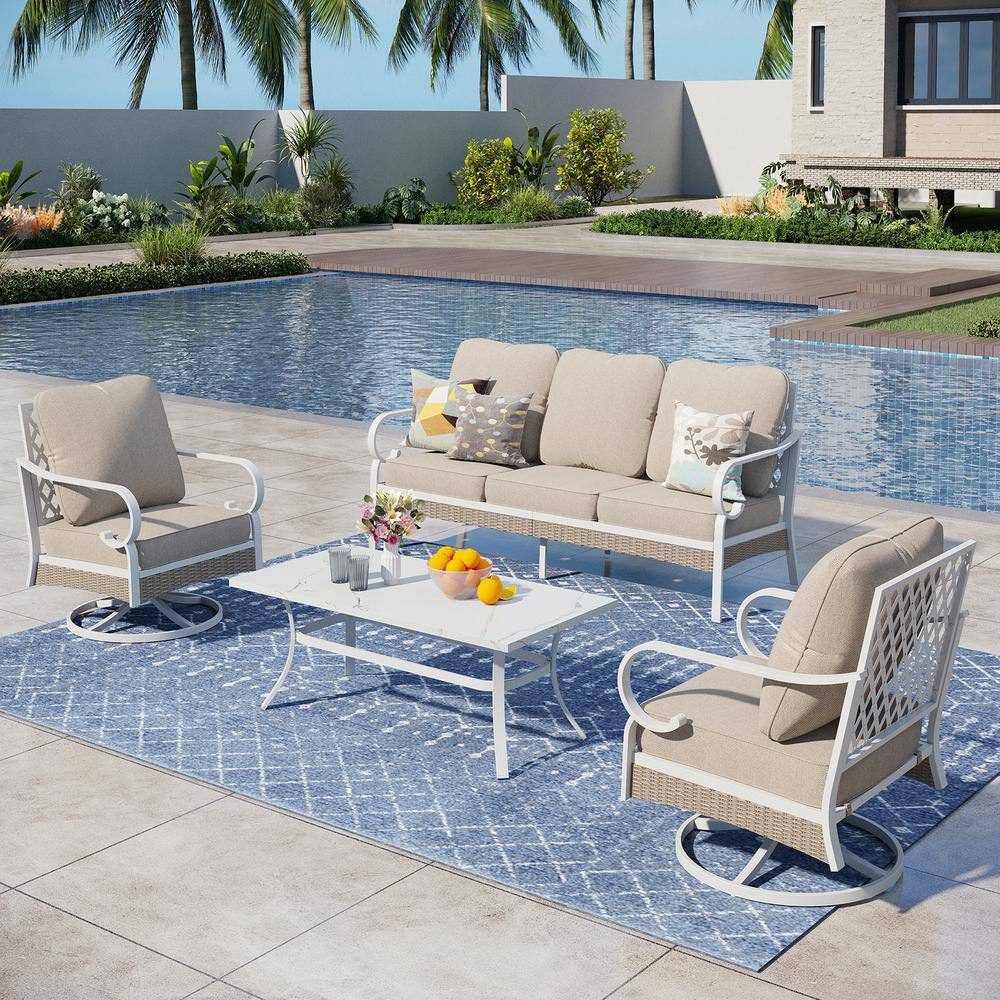 PHI VILLA Metal 4-Piece Steel Outdoor Patio Conversation Set With ...