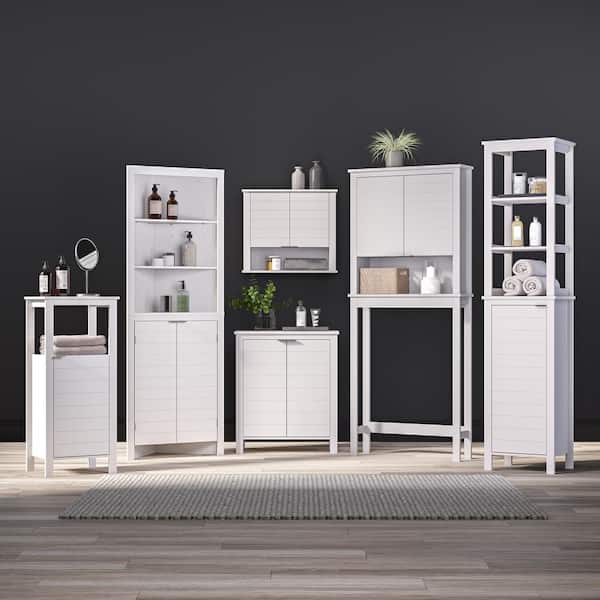 RiverRidge Home Madison 23.31 in. W x 16.88 in. L x 63.88 in. H White Linen Cabinet Corner Bathroom Storage Cabinet with Open Shelves 06 112 The Home Depot