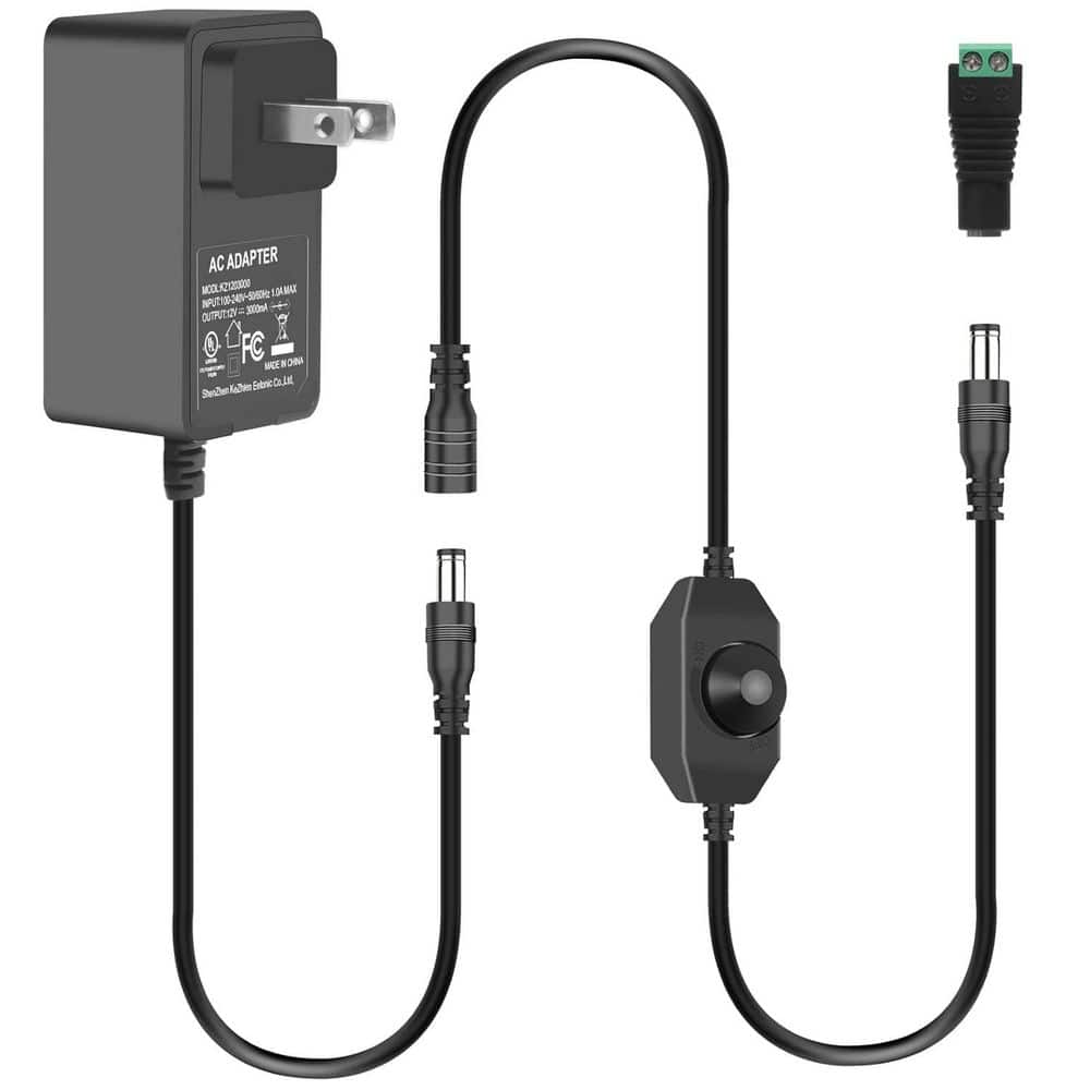 12V 3A Power Adapter with Dimmer Switch, 36W AC to DC Transformer ...