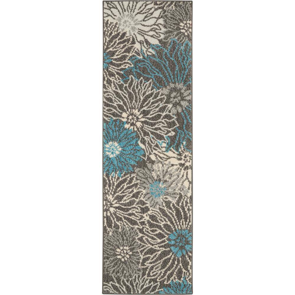 Nourison Passion Charcoal/Blue 2 ft. x 6 ft. Floral Contemporary ...