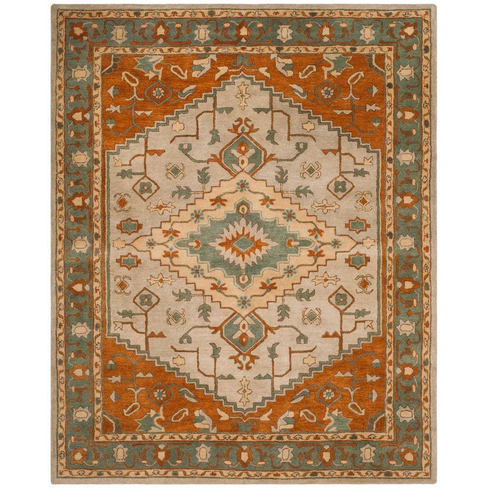 SAFAVIEH Heritage Light Blue/Rust 8 ft. x 10 ft. Border Area Rug HG406A ...