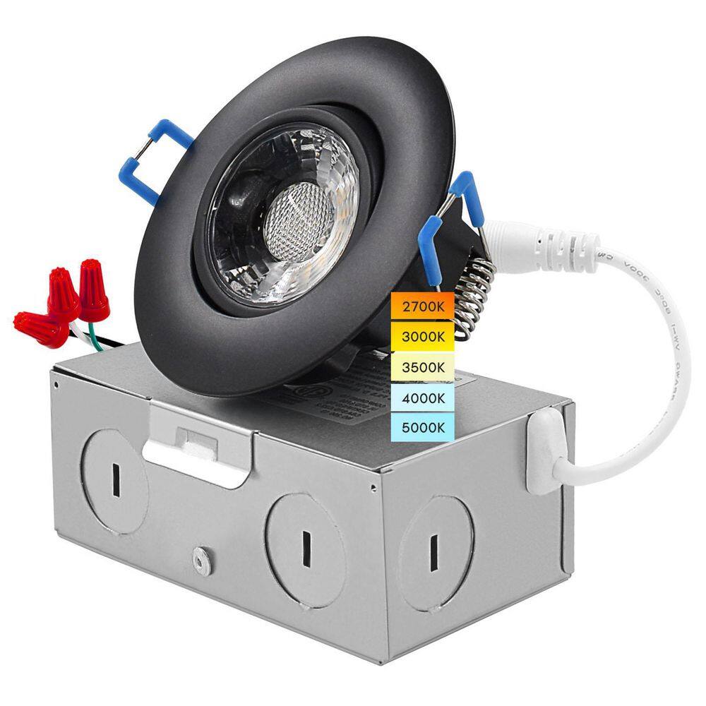 LUXRITE 3 in. Adjustable LED Gimbal Canless Recessed Light with J-Box 5 ...