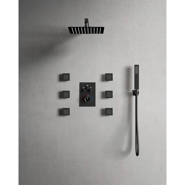 Cranach Thermostatic 7 Spray 12 In Wall Mount Dual Shower Head And
