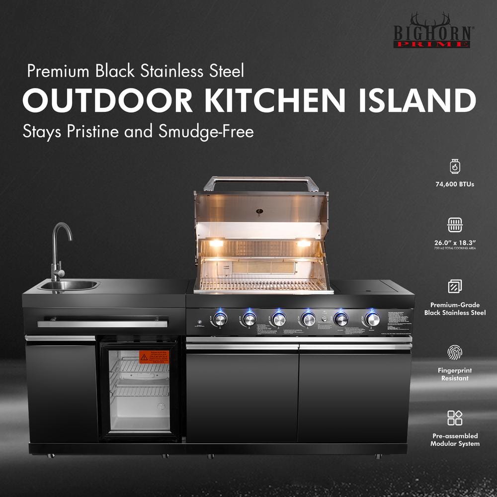 BIG HORN 4 plus 2 Burner Outdoor Propane Grill Island with Refrigerator ...