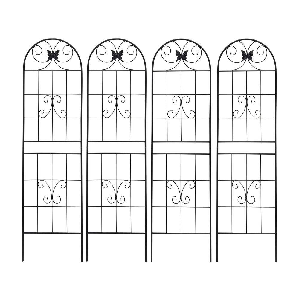 4 Pack Robust 71 in. Black Iron Garden Trellis Set with Rust-Resistant ...