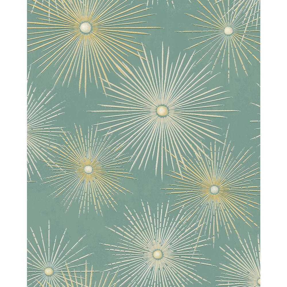 Seabrook Designs Teal and Gold Starburst Geo Prepasted Paper Wallpaper ...