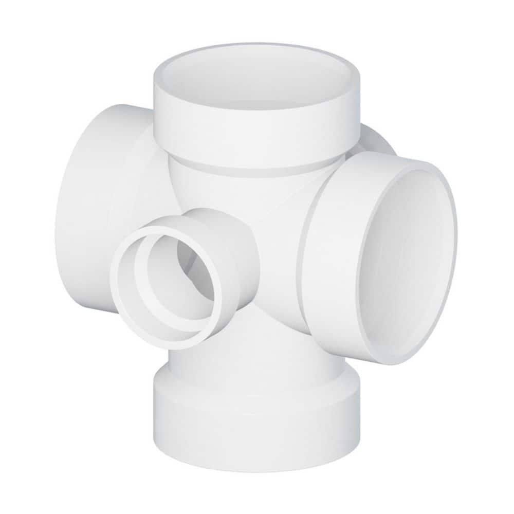 PLUMBFLEX 3" x 3" x 3" x 3" x 2" DWV Double Sanitary Tee with Side ...