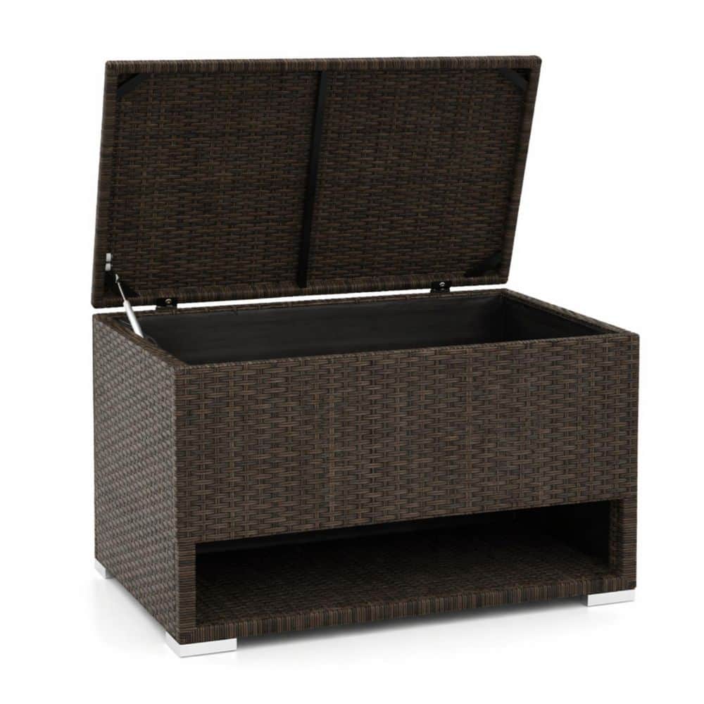 Kadehome 48 Gal. Light Brown PE Rattan Deck Box with Shoes Storage ...
