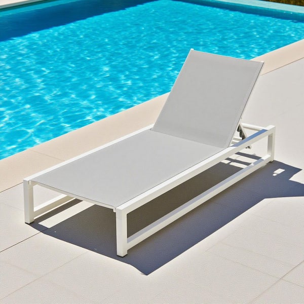 Light Gray 5-Level Adjustable Outdoor Chaise Lounge Durable Aluminum ...