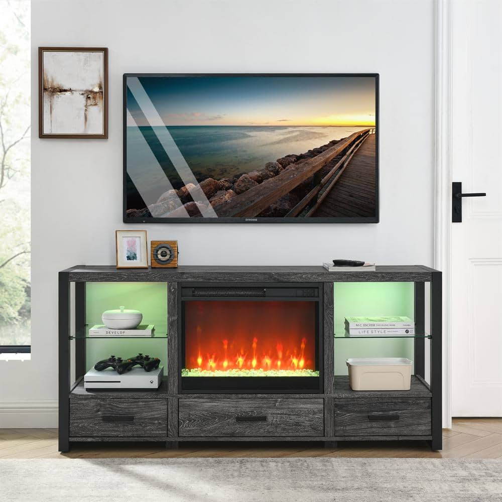 FIROMO 60 in. Freestanding TV Stand with Electric Fireplace KD Inserts ...