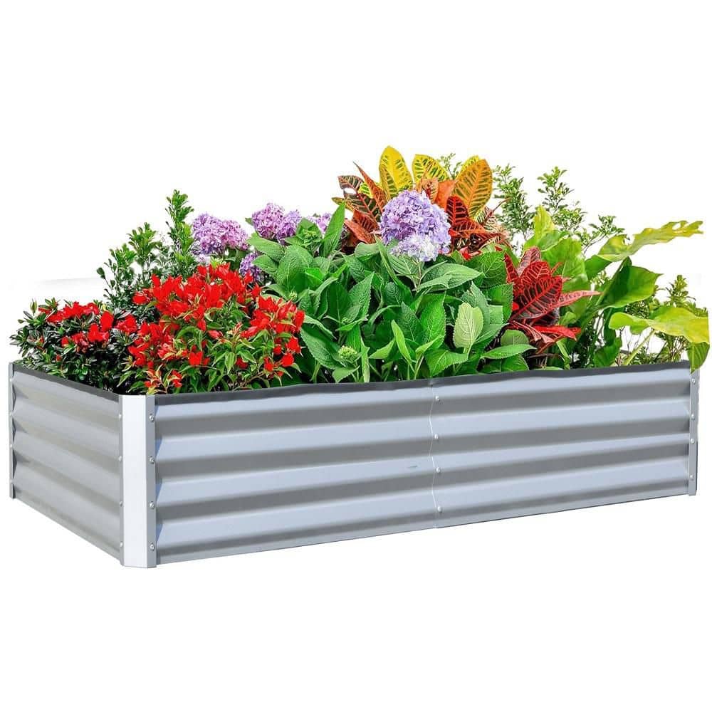 8 ft. L x 8 ft. W x 1 ft. H Silver Steel Planter Box for Gardening HG ...