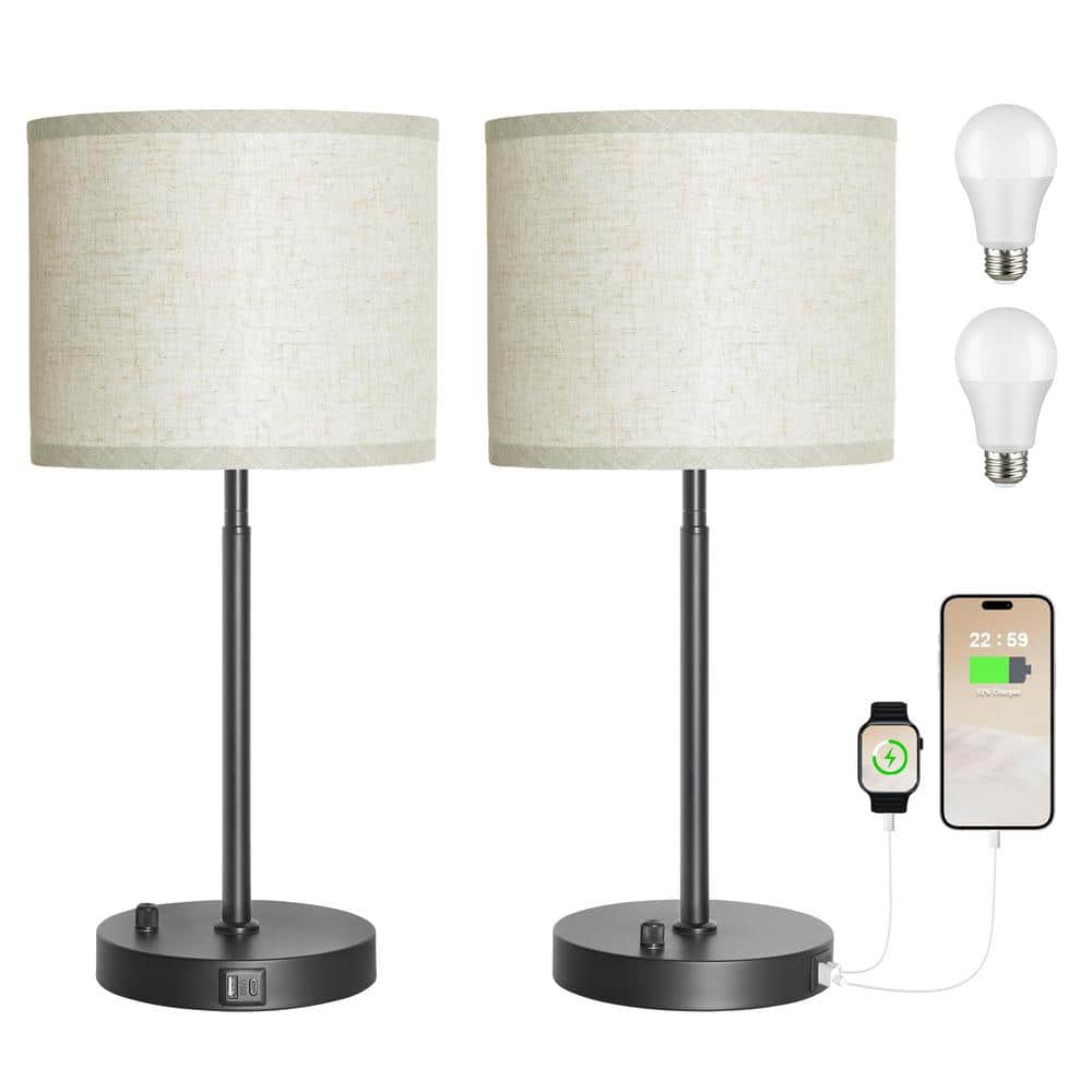 BICIK 22.6 in. Black Table Lamp Set with USB Port and Dimmable Light ...