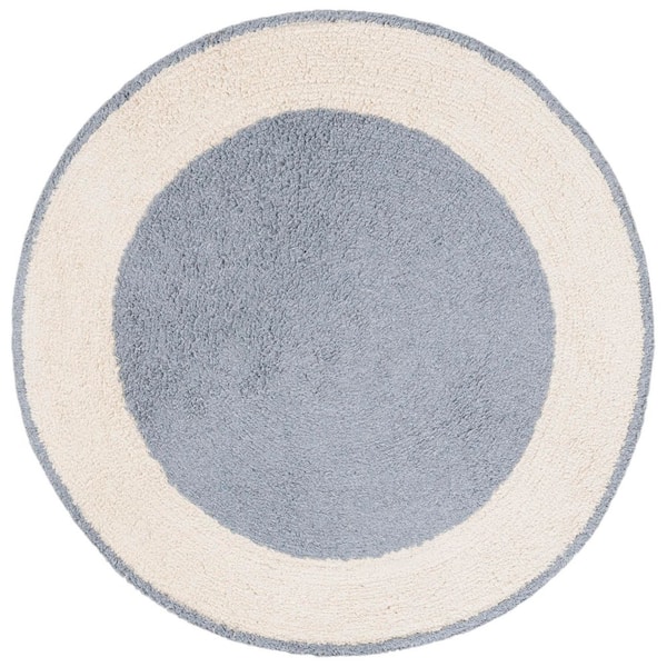 SAFAVIEH Easy Care Ivory/Blue 4 ft. x 4 ft. 2-Tone Solid Round Area Rug ...