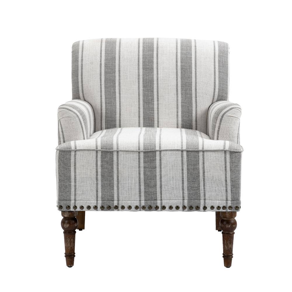 Uixe Modern Gray Striped Linen Fabric Upholstered Accent Armchair With ...