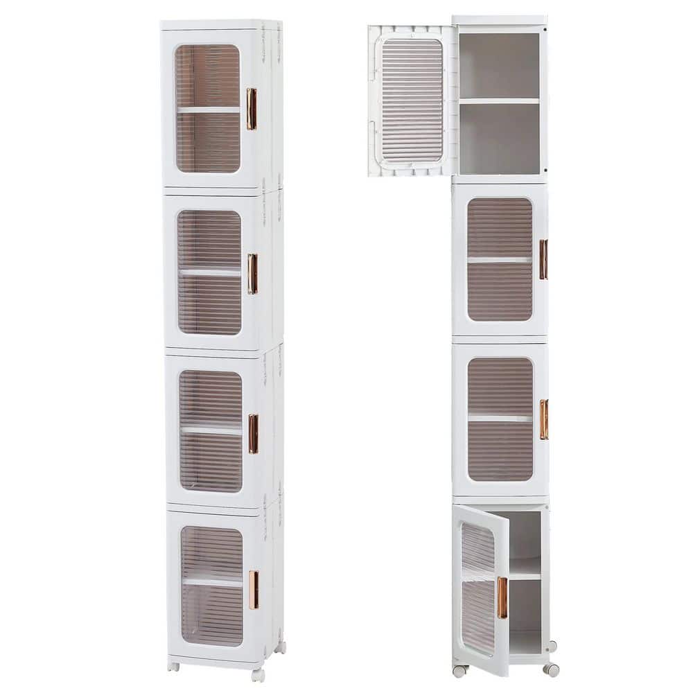 VECELO 4-Tier Slim Tall Storage Cabinet White 65.4 in. Accent Cabinet ...