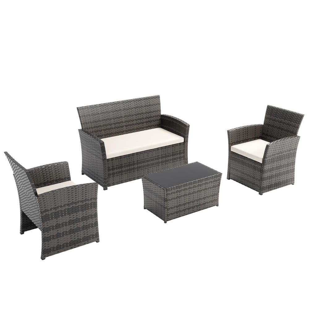 Reviews for JUSKYS Gray 4-Piece Wicker Outdoor Patio Conversation ...