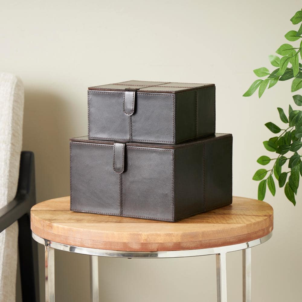 Litton Lane Square Leather Storage Box with Snap Front Closure and ...