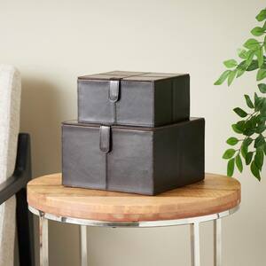 Litton Lane Rectangle Leather Storage Box with Leather Loop Closure and ...