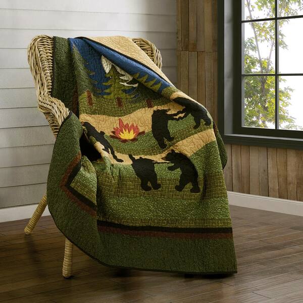 DONNA SHARP Bear Dance Green Cotton Throw 60330
