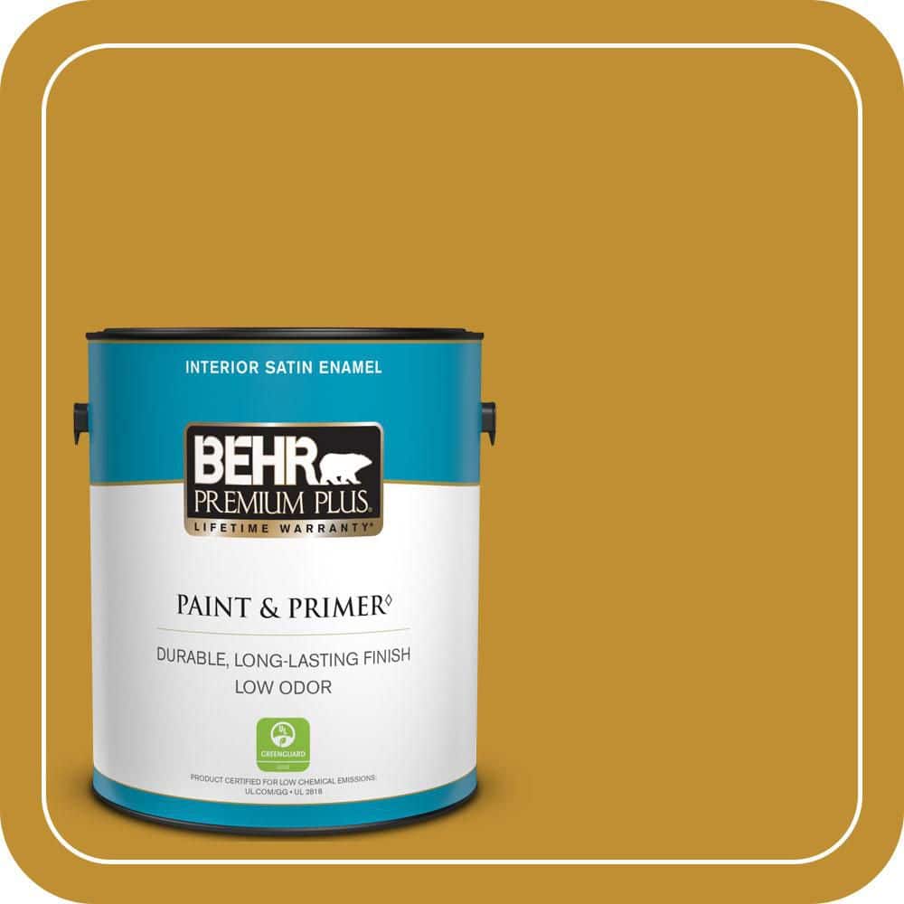 BEHR PREMIUM PLUS 1 gal. #M290-7 Turmeric Satin Enamel Low Odor ...
