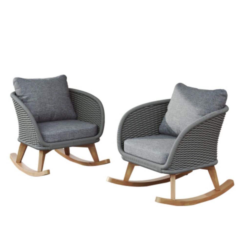 Dracelo Series Frame Gray Wicker Metal Rocking Outdoor Rocking Chair ...