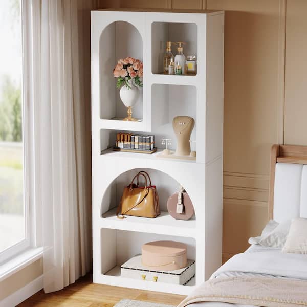 BYBLIGHT Eulas 70.9 in. Tall White Wood 5-Shelf Irregular Bookcase ...
