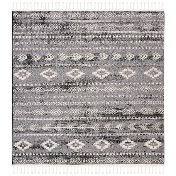 SAFAVIEH Marrakesh 7 ft. x 7 ft. Navy/Gray Striped Diamond Aztec Square ...