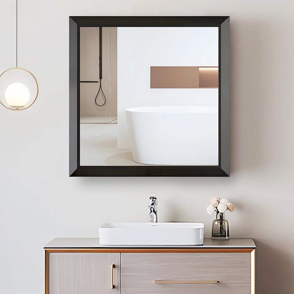 UPIKER Shaila 36 in. W x 36 in. H Rectangular Metal Framed Wall Bathroom Vanity Mirror Black ...