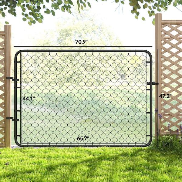 Outsunny 70.9 in. Garden Gate Chain Link Fence Gate, Galvanized Steel ...