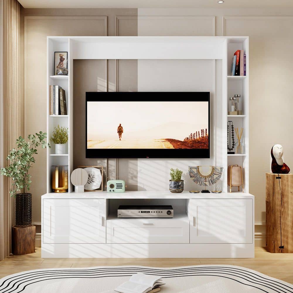 FUFU&GAGA White TV Stand Entertainment Center Fits TV's up to 75 in ...