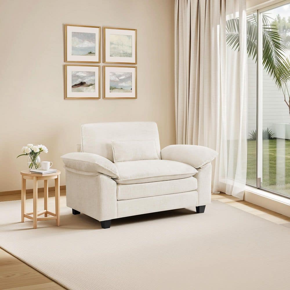 OrangeOne Umi Beige Chenille Armchair Single Accent Chair with 3-Layer ...