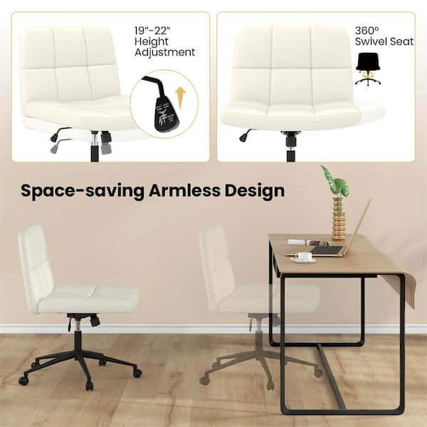 Costway Faux Leather and Foam Swivel Adjustable Height Ergonomic Office Chair in Beige with Armless Design HCST02650 The Home Depot