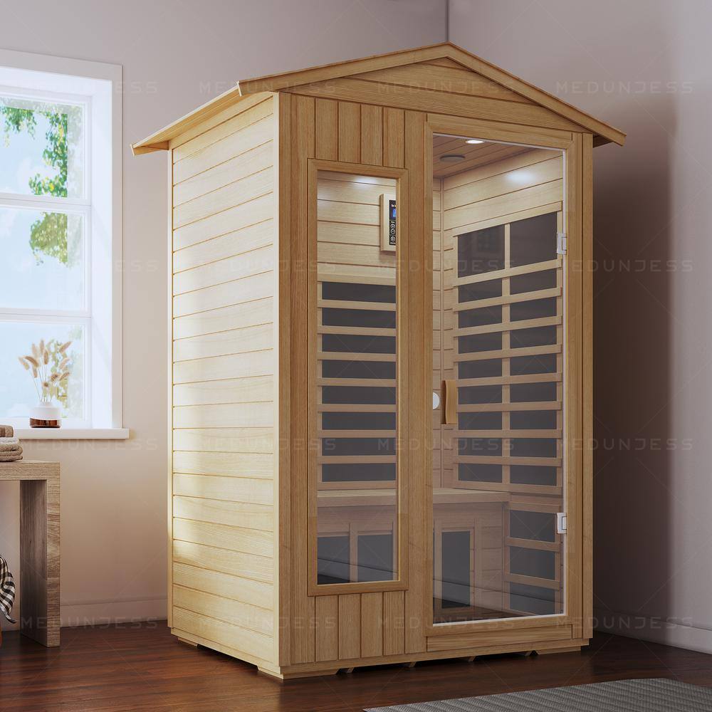MEDUNJESS 2-Person Basswood Outdoor Infrared Sauna with 8 Carbon Far ...
