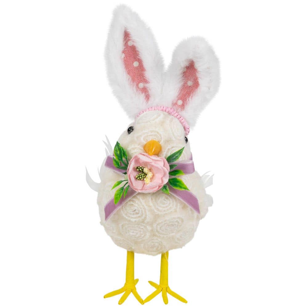 Northlight Floral Easter Chick with Polka Dot Faux Fur Rabbit Ears ...
