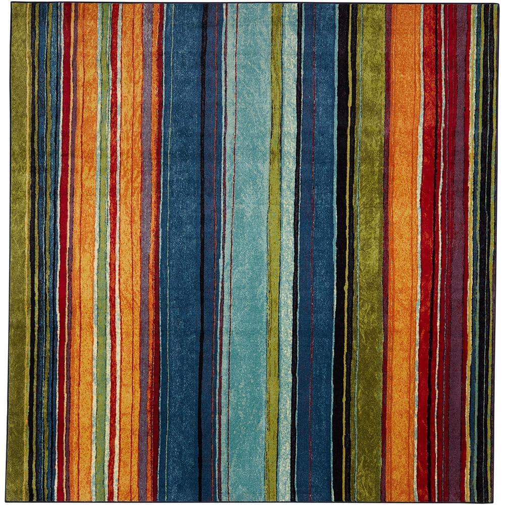 Mohawk Home Rainbow Multi 7 ft. 6 in. x 7 ft. 6 in. Striped Area Rug ...