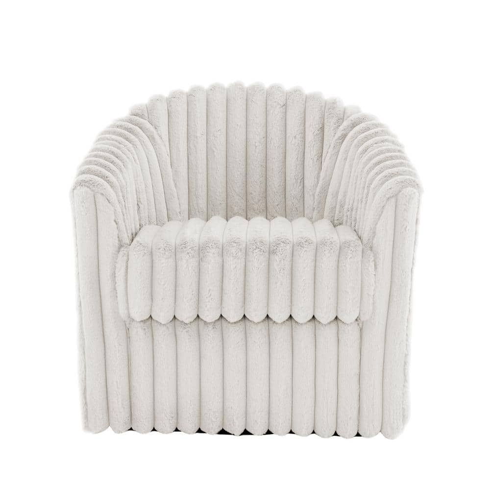 Uixe Modern White Faux Rabbit Fur Polyester 360° Swivel Accent Barrel ...