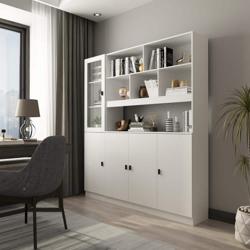 FUFU&GAGA 13-Shelf Wood Standard Bookcase Bookshelf With Glass Doors ...