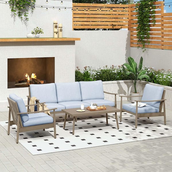 ChillPavilion Sunset Retreat 4-Piece Blue Aluminum Patio Conversation ...