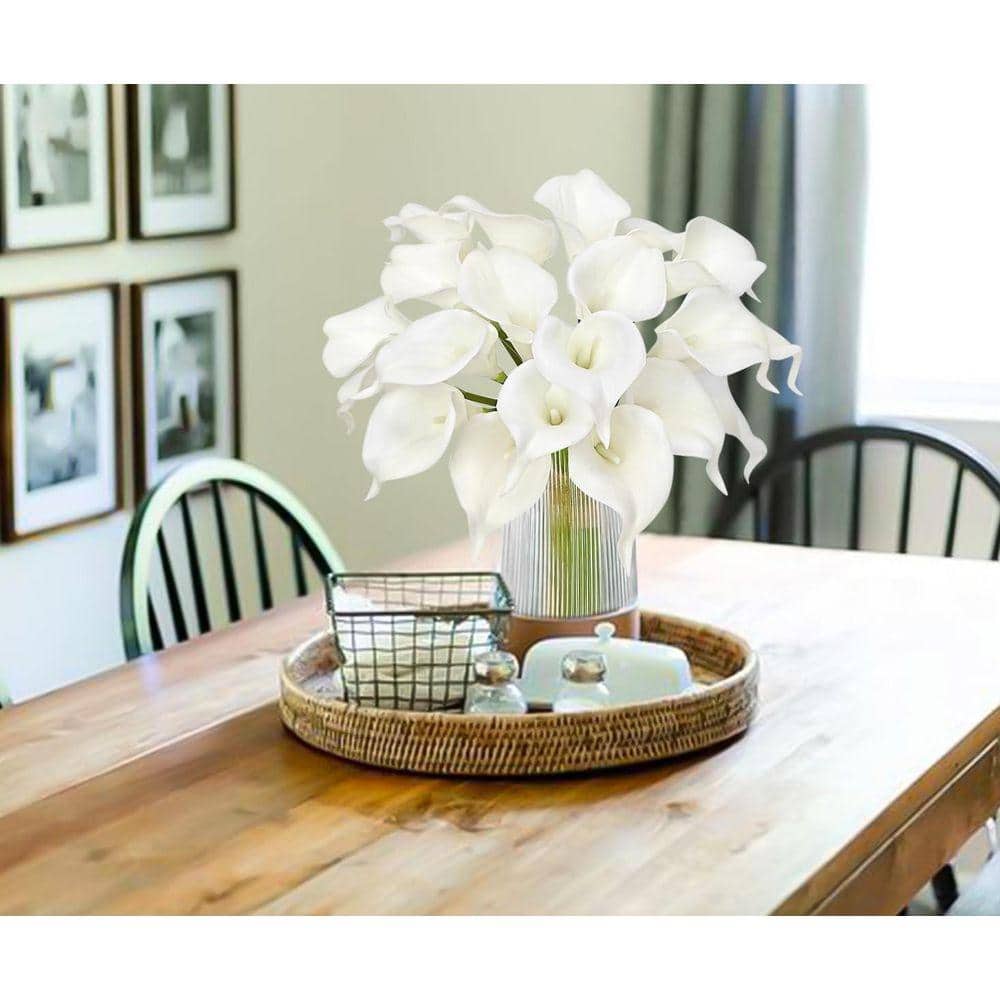 13.7 in. White Indoor Artificial Calla Lily Flowers in Clear Vase ...