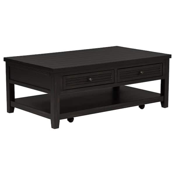 Benjara Coni 28 in. Java Gray and Black Rectangle Wood Coffee Table ...