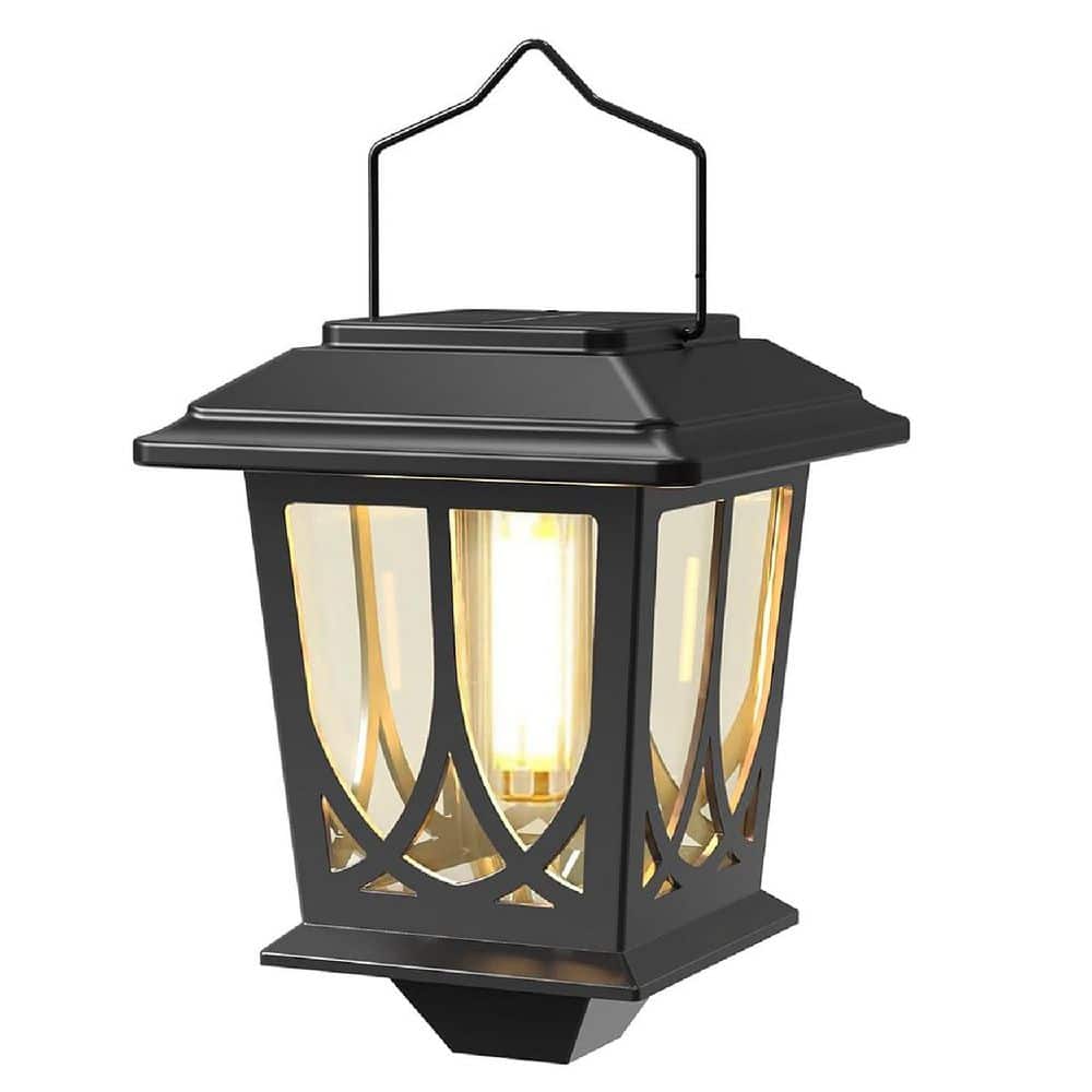 10 in. Black Glass Solar Garden Torch Lantern with Hanging and Wall ...
