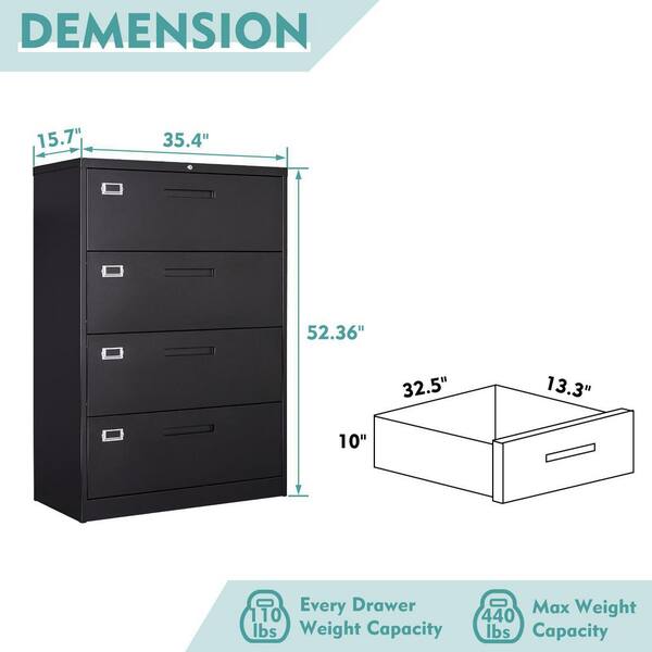 Mlezan 4 Drawer Lateral Cabinet Black Metal Storage Cabinets For Letter ...