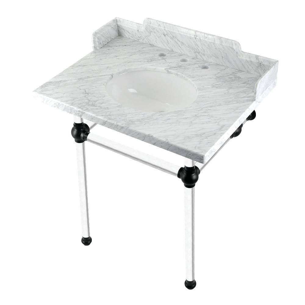 Kingston Brass Fauceture Console Sink Set in Marble White/Matte Black ...