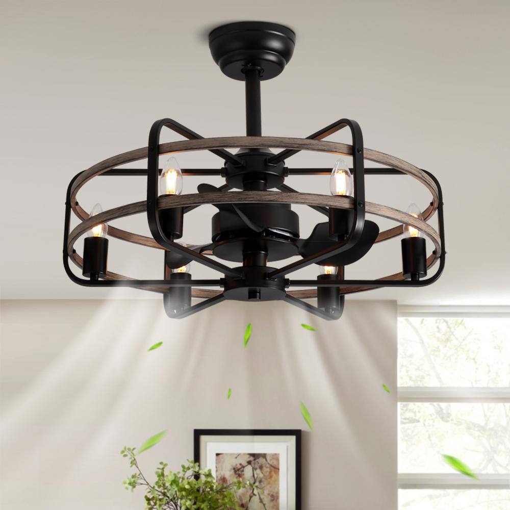 Pacific Core Caged 25 in. Indoor Black Low Profile Fandelier Ceiling ...