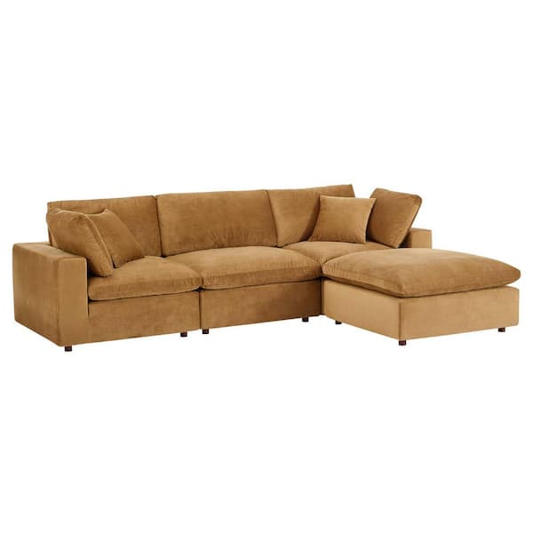 MODWAY Commix 119 in. Brown Cognac Down Filled Overstuffed Performance ...